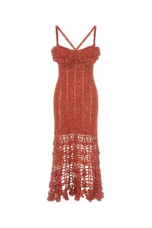 ANDREEVA Chrysanthemum Terracotta Handmade Crochet Dress - Red