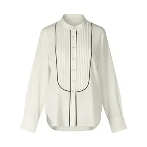 LINDSAY NICHOLAS NEW YORK Tuxedo Blouse In Snow - White
