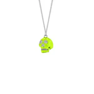 TRUE ROCKS Silver / Green Neon Lime Green & Sterling Silver Mini Skull On Silver Chain - Silver/green