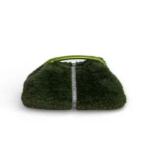 SPRINGMOONATELIER Handmade Plush Clutch Bag With Crystal Accent – Limited Edition Winter Luxury - Green