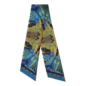 EMILY CARTER Blue / Green The Midnight Hummingbird Luxe Twilly Scarf - Blue/green