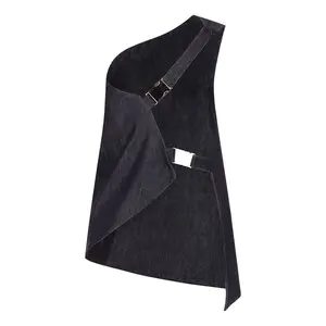 CLOTHES BY LOCKER ROOM Techwear Inspired Open-back Denim Top With Buckle Details - Blue