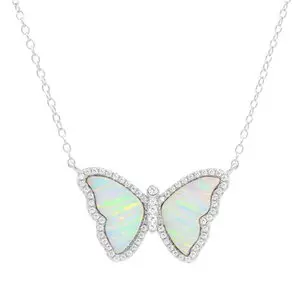 KAMARIA Silver / White Opal Butterfly Necklace With Stripes White & Silver - Silver/white