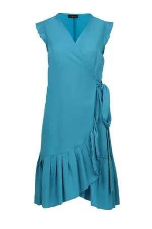 CONQUISTA Teal Sleeveless Ruffled Wrap Dress In Viscose Poplin - Blue