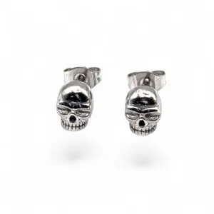 JAGGED HALO JEWELRY Skull Micro Stud Earrings - Silver