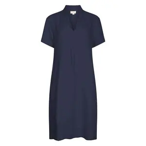 NOLOGO-CHIC Elodie Short Sleeve Midi Dress Linen Navy - Blue