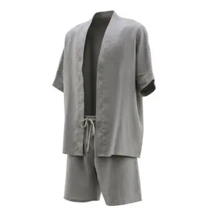 ORIGIN OF HEARTS Inari Titanium Linen Resort Kimono Set - Grey