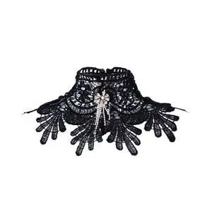 CONCEPT A TROIS Lace Collar With Rhinestones - Black