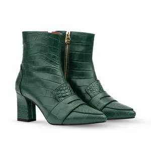 ROSAMUND MUIR LONDON Luciana Crocodile Print Loafer Ankle Boots - Green