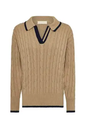 GUINEA Collared Fawn Sweater In Cotton - Brown