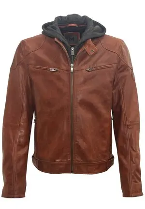 Mauritius Removable Hood Leather Jacket Biko Cognac - Brown