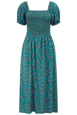 SUGARHILL BRIGHTON Jolene Shirred Midi Dress Concentric Circles