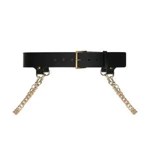 HAUTE CUIR Celisse Chain Leather Belt - Black