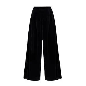 LIA ARAM Wrap-around Velvet Cropped Trousers - Black