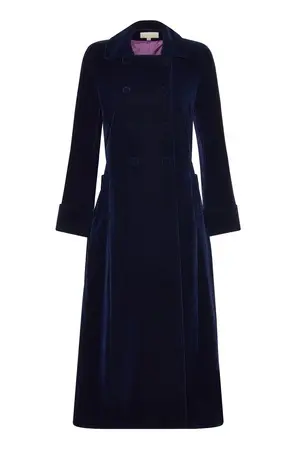 GUINEA Long Navy Velvet Coat Boho Glamour - Blue