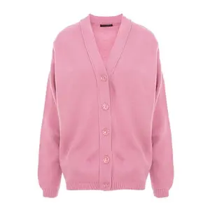 CONCEPT A TROIS V-neck Knitted Cardigan With Crystal Buttons