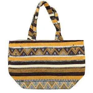 BERBER LEATHER Yellow / Brown The Nador Large Expandable Fabric Tote In Yellow - Yellow/brown