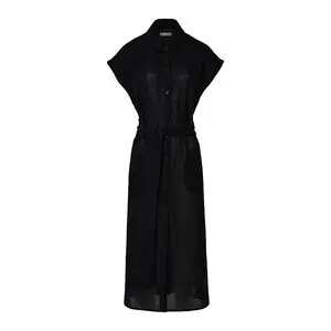 THE SUMMER EDIT Tatum Linen Shirt Dress - Black