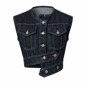 GAO REPUBLIC Cropped Cut-out Denim Vest - Blue