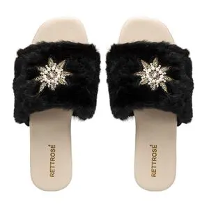 RETTROSE Taylor Embellished Faux Fur Sliders