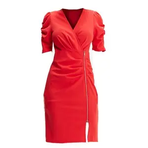 SMART AND JOY Jersey Dress With Zip Side - Red