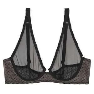 VERDANT INTIMATES Dot Mesh Plunge Bra - Black