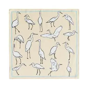 LOST PATTERN Neutrals "little Egret" Silk Pocket Square - Beige