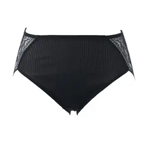 AROMATIQUE Ribbed Silk Brief With Lace - Black