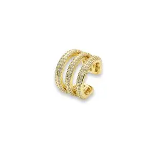 JAGGED HALO JEWELRY Triple Pave Ear Cuff In Yellow - Gold