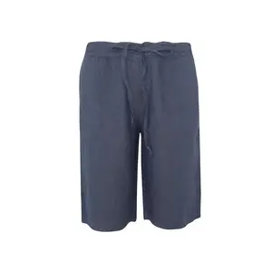 Haris Cotton Solid Linen Shorts With Knot Waist Slant Pocket Marine - Blue