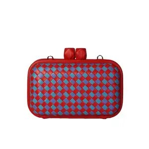 F3ROG BY RANA Red / Blue Red, Blue & Turquoise Woven Crossbody Kukki Clutch - Red/blue