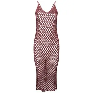 LATELIER LONDON Sardinia Cotton Crochet Midi Dress - Brown