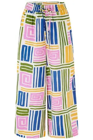 SUGARHILL BRIGHTON Ameera Cropped Wide Leg Trousers Multi, Painted Maze - White