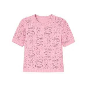 YUMI Cotton Crochet Knitted Top - Pink