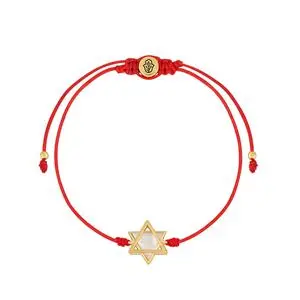 KARMA AND LUCK Red / White Divinely Blessed Mother Of Pearl Star Of David Red String Bracelet - Red/white