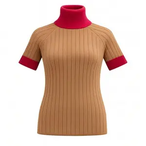 BEIRA Astrid Merino & Cashmere ¾ Sleeve Polo Neck Top - Pink/brown