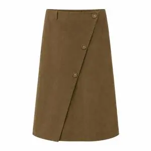 Carmen Says Khaki Velvet Midi Wrap Skirt