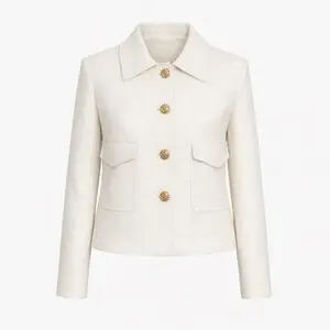 NUVV COLLECTION Brown Tweed Jacket With Gold Button - White