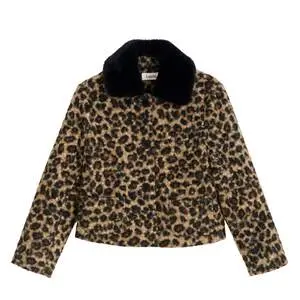 LOUCHE Leopard Print Faux Fur Collar Cropped Jacket - Black