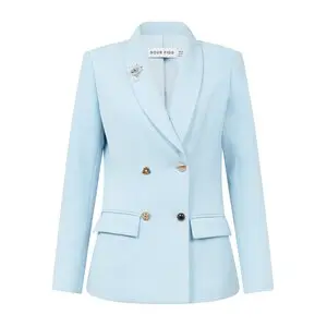 SOUR FIGS Evil Eye Brooch Tailored Blazer With Collector's Buttons In Powder - Blue