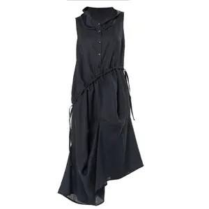 METAMORPHOZA Linen Midi Dress With Asymmetric Hem