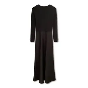 ROCH PEREL Silk Knit Mixed Midi Dress - Black