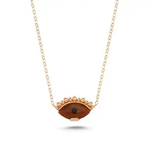 ECCE ARTISAN DIAMONDS 14k Solid Gold Eye See You With Ball Eyelash Necklace Champagne Foam - Brown