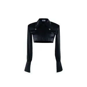 VESTIAIRE D'UN OISEAU LIBRE Cropped Shirt With Collar Tips - Black
