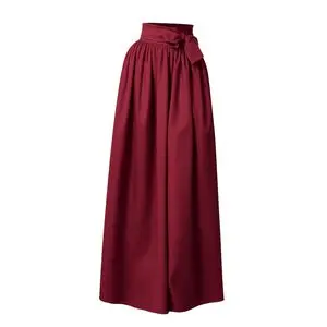 NIKKA PLACE Burgundy Cotton Maxi Skirt With High Waist And Bow Detail - Red