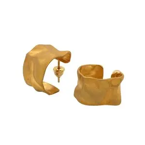LINYA JEWELLERY Hoop Vintage Style Hammered Pattern Matte Earring - Gold