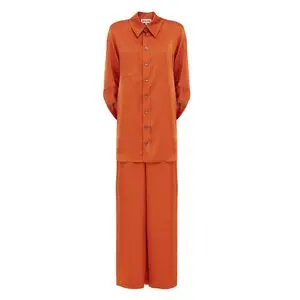 JULIA ALLERT Chic Satin Shirt And Pants Two-piece Set - Orange
