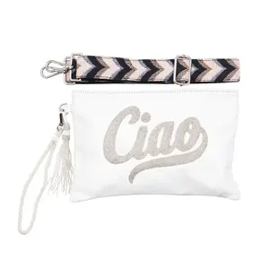 SIDNEY BYRON Ciao Beaded Leather Bag With Crossbody Strap - White
