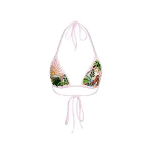 OCEANUS SWIMWEAR Charli Embellished Premium Tropical Bikini Top - Pink