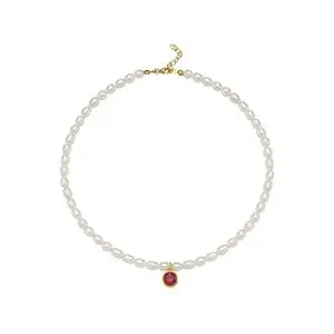 LINYA JEWELLERY Cosmic Pearl And Gemstone Zodiac Necklace - Orange